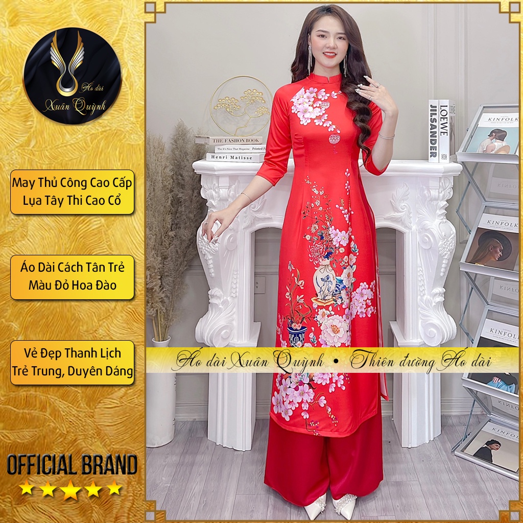 Renovated Ao Dai in Charming Peach Blossom Red, Premium Tay Thi Silk H91 - Xuan Quynh Ao Dai ...