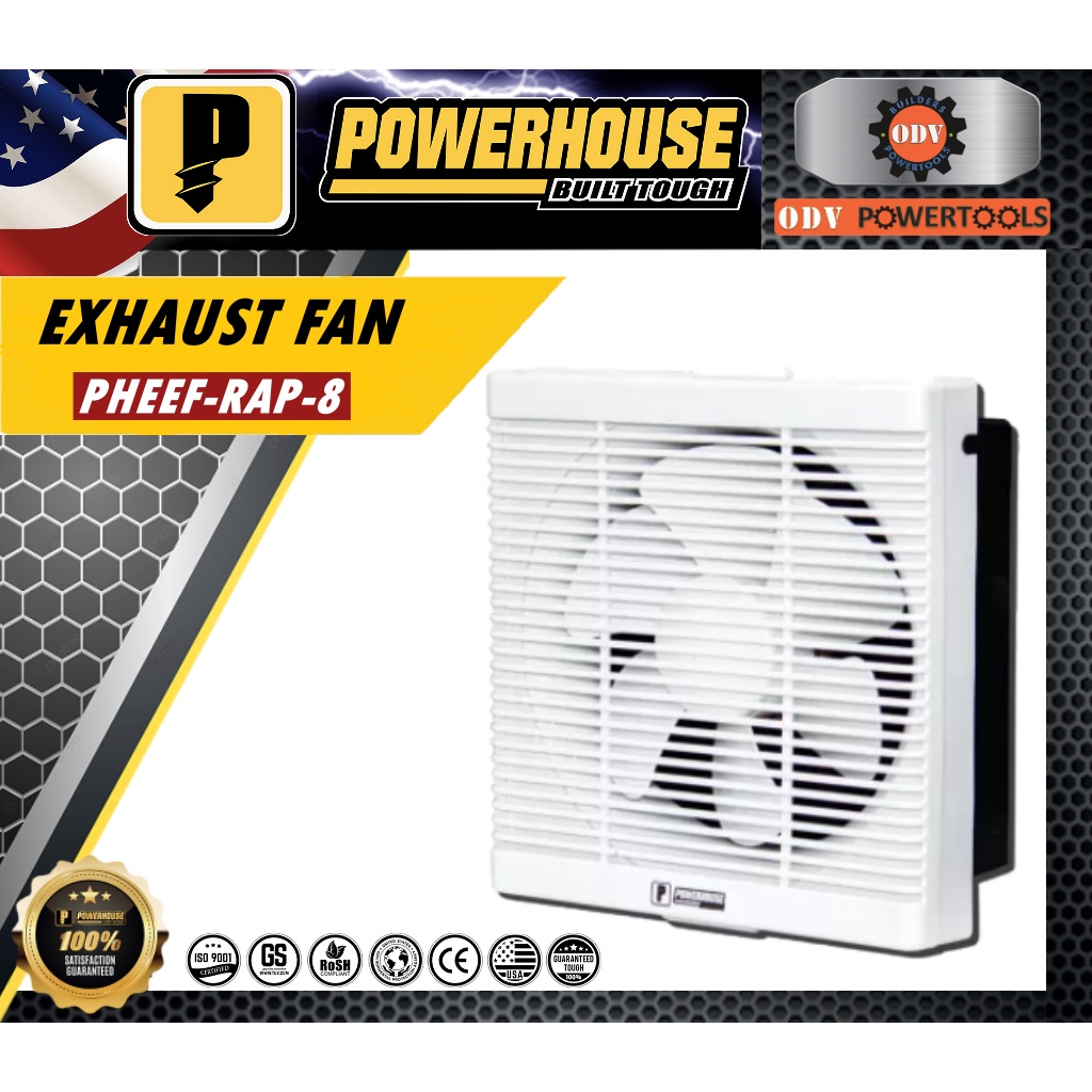 POWERHOUSE Electric Exhaust Fan Wall Mounted Veloce Series 8" PHEEF-RAP ...