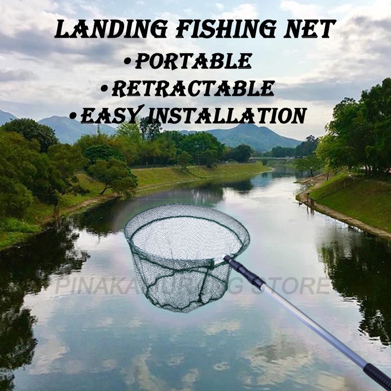 1.7M Portable Landing Net Fishing Round Brail Folding Fishing Net ...