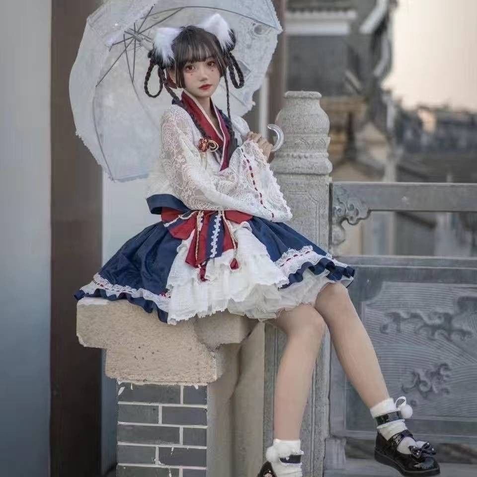 lolita lo OP JK lolita Skirt Full Set Cute Japanese Style Snow White Duck Fried Street Big Suit ...