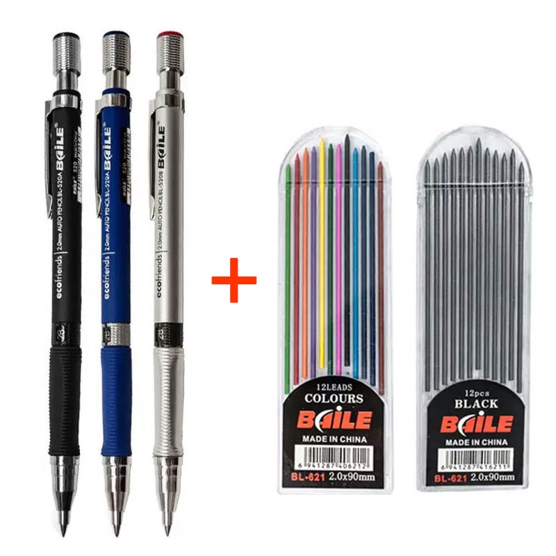 2.0 Mm Mechanical Pencils Set 2B Automatic Student Pencils Gray/color ...