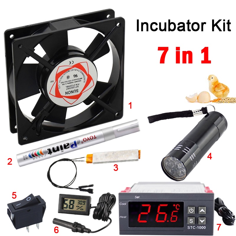 7 in1 Incubator Kit/STC-1000 Thermostat Sensor/Blower Fan/220V PTC ...