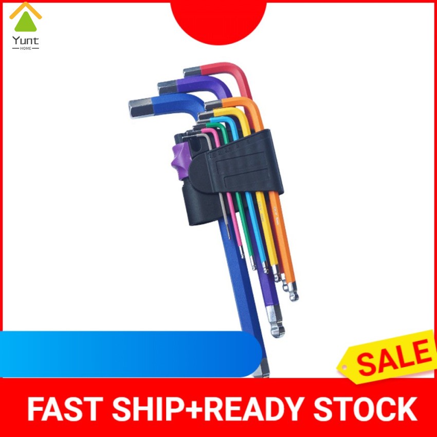 9Pcs 1.5mm-10mm Color Coded Ball-End Hex Allen Key L Wrench Set Torque Long Metric With Sleeve ...