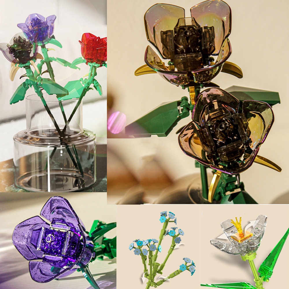 DIY Rose Flower Tulip Bouquet Building Blocks Toys Gift for Girlfriend ...