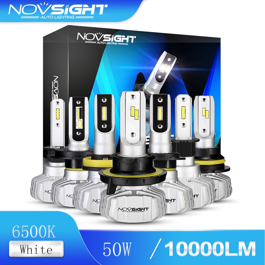 Novsight N15 H4 Car LED Headlight Fanless Kit 6500K 10000LM 1 Pair 9005 ...