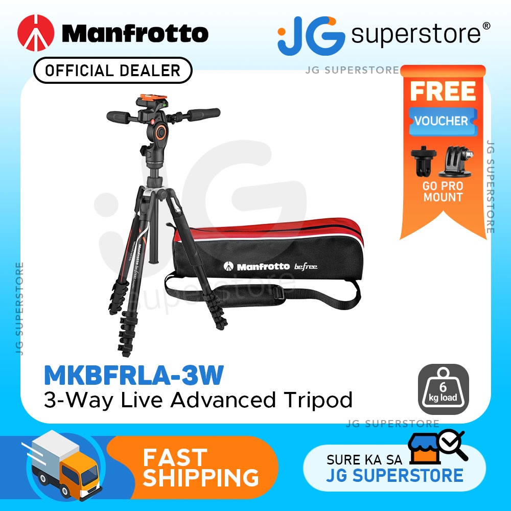 Manfrotto Befree 3-Way Live Advanced 4-Section Fluid Head Quick Release Tripod w/ 6kg Capacity ...