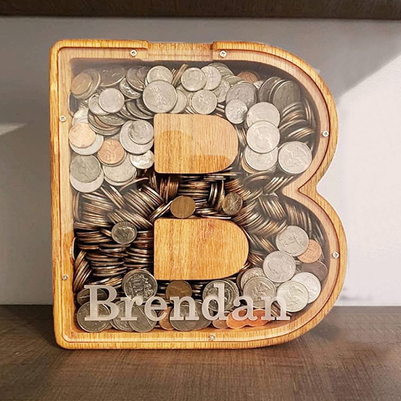 Wooden Letter Piggy Bank Storage Coin Box DIY Name Alkansya Coin Bank ...