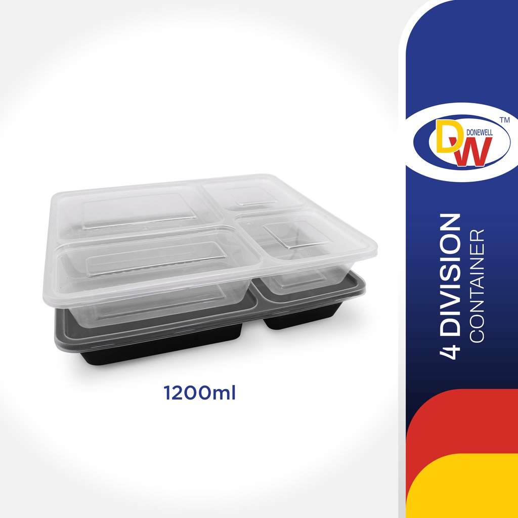 (30pcs/6packs) Donewell 4 Division Rectangle Microwavable Food ...