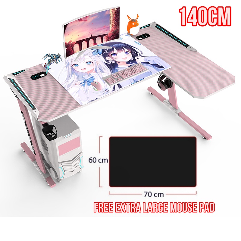 L-SHAPE Esports Gaming Desk Computer Office Racer Table Desktop RGB LED ...