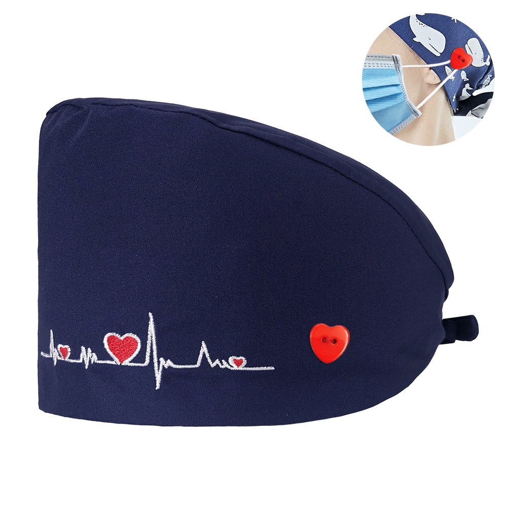 Solid Color Embroidered Ecg With Button Operating Room Nurse Hat Female ...
