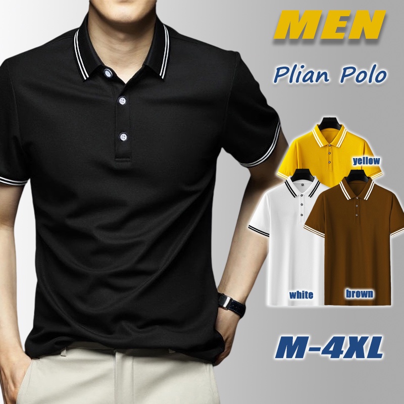M-4XL Plain Men Polo T Shirt Men Oversized Fashion Casual T-shirt Polo Men Solid Color Short ...