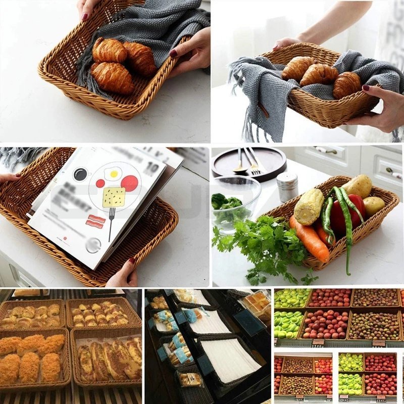 Woven Organizer Storage Box Rattan Fruit Basket Tray Baske Food Storage ...