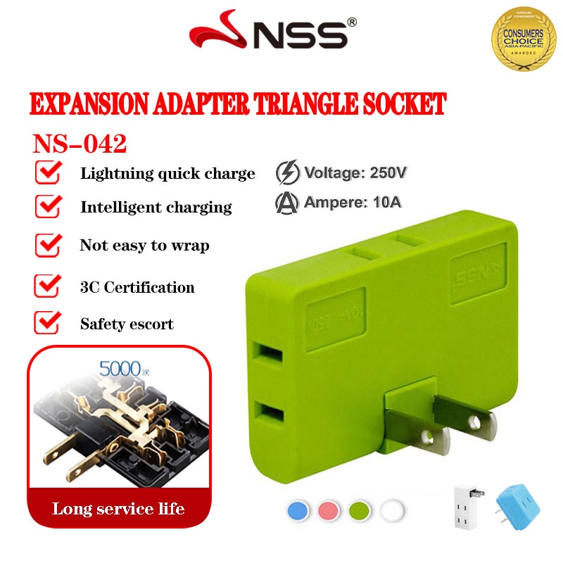 NSS Extension Adaptor 3 Socket Outlet Power Adapter Three Plug Rotating ...