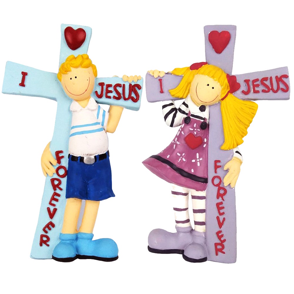 Cross Wall Relief Picture Of Statue Boy Girl 17cm Text I Love Jesus ...