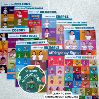 ASL AMERICAN SIGN LANGUAGE CHARTS POSTERS ALPHABET NUMBERS FEELINGS ...
