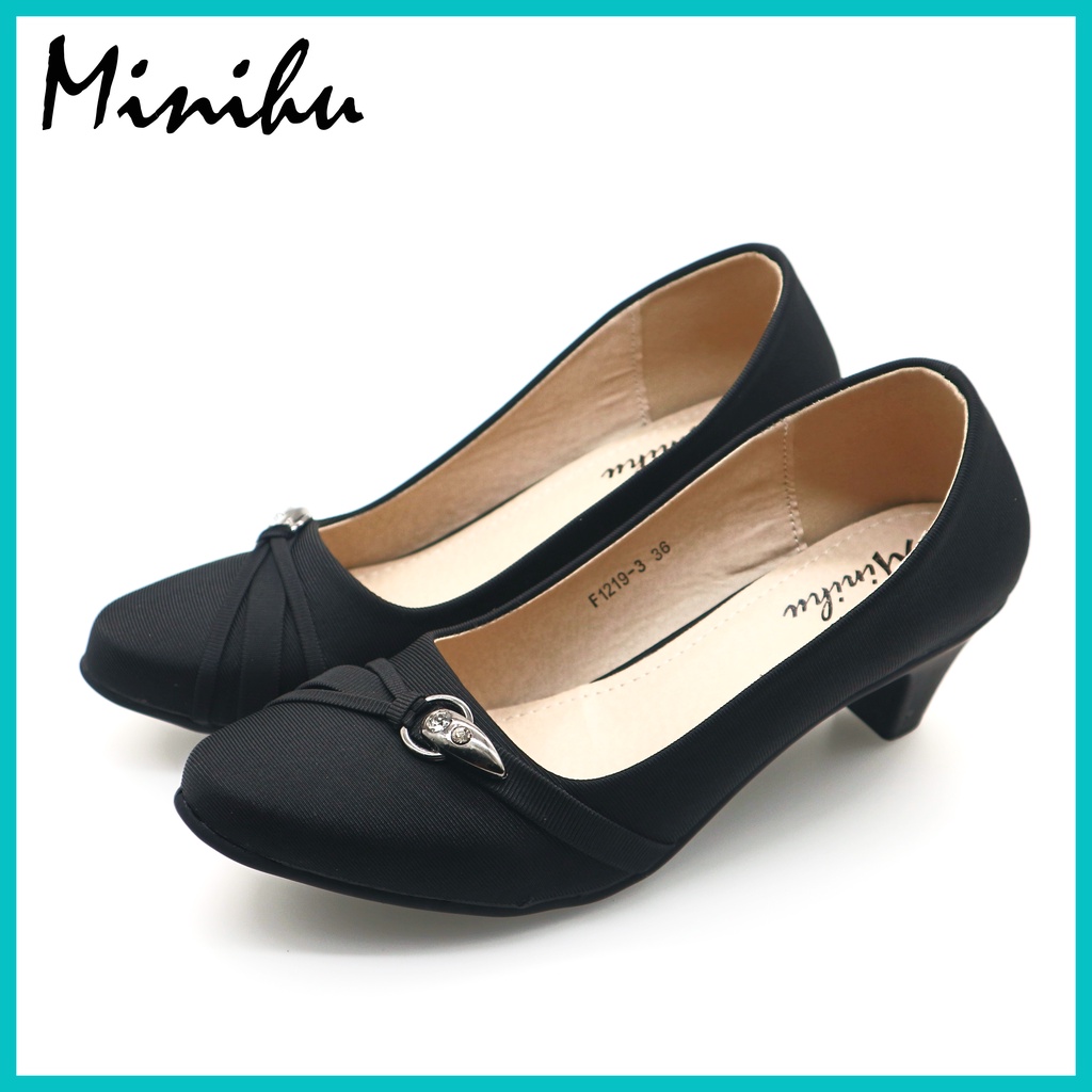 Canvas Black Shoes School office Heels Shoes for Women F1219# | Shopee ...