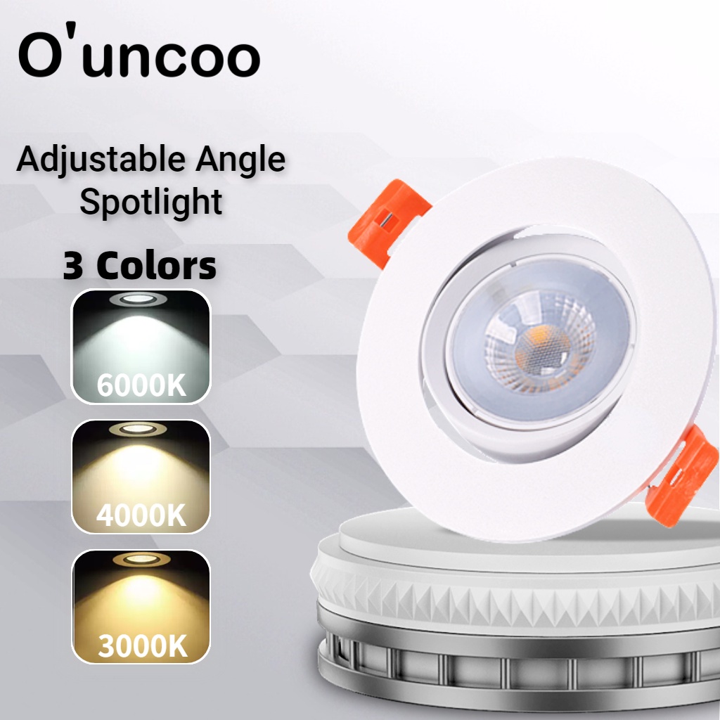 O'uncoo Pin Light Angle Adjustable Tri Colors Spotlight Led Downlight ...