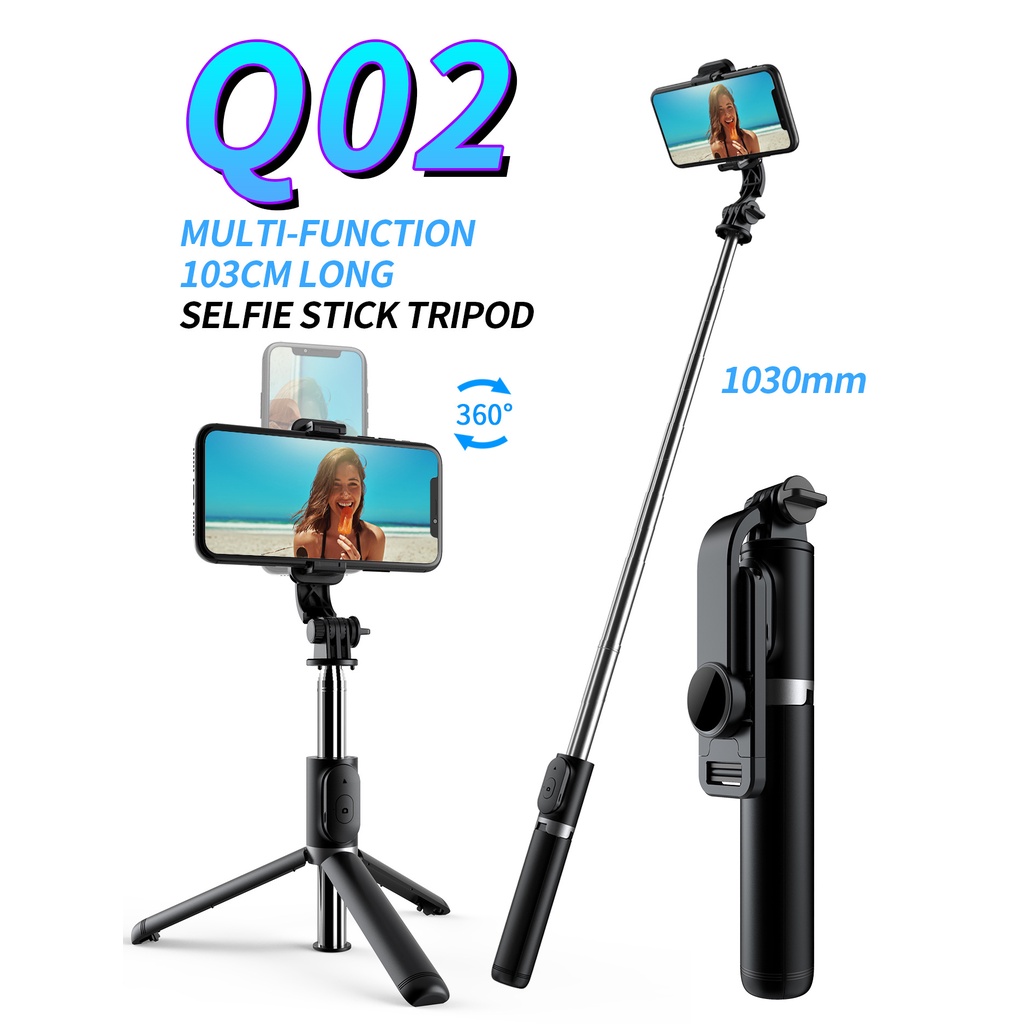 3 In 1 Q02 Wireless Bluetooth-compatible Selfie Stick With Tripod Beauty handheld dual-purpose ...
