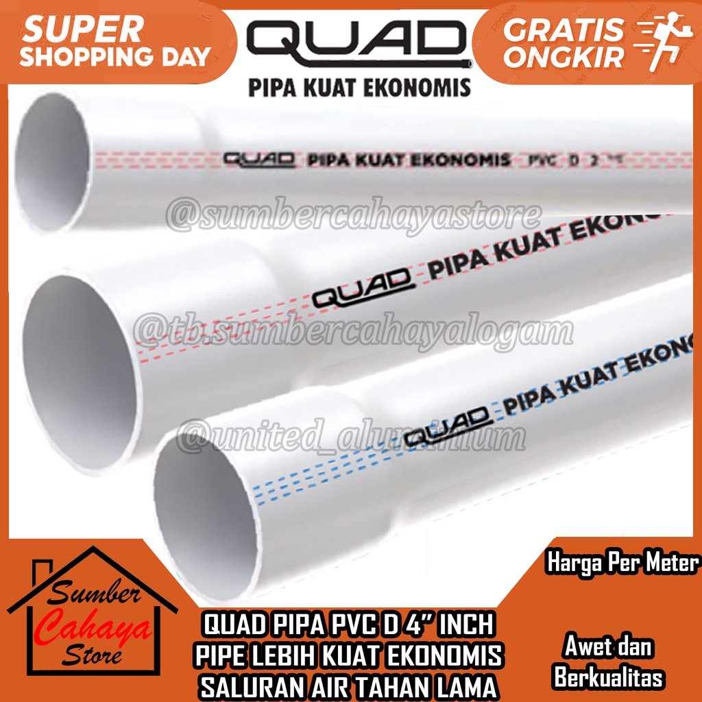 QUAD PVC PIPE D 4" INCH ECONOMIC STRONGER PIPE DURABLE WATER Drain ...