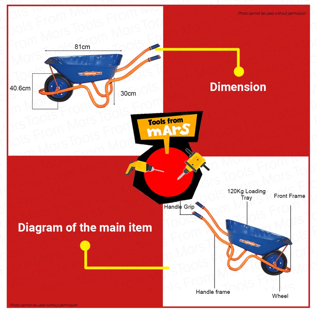 WADFOW Wheel Barrow 120KG Solid Wheel Garden Cart Utility Garden ...