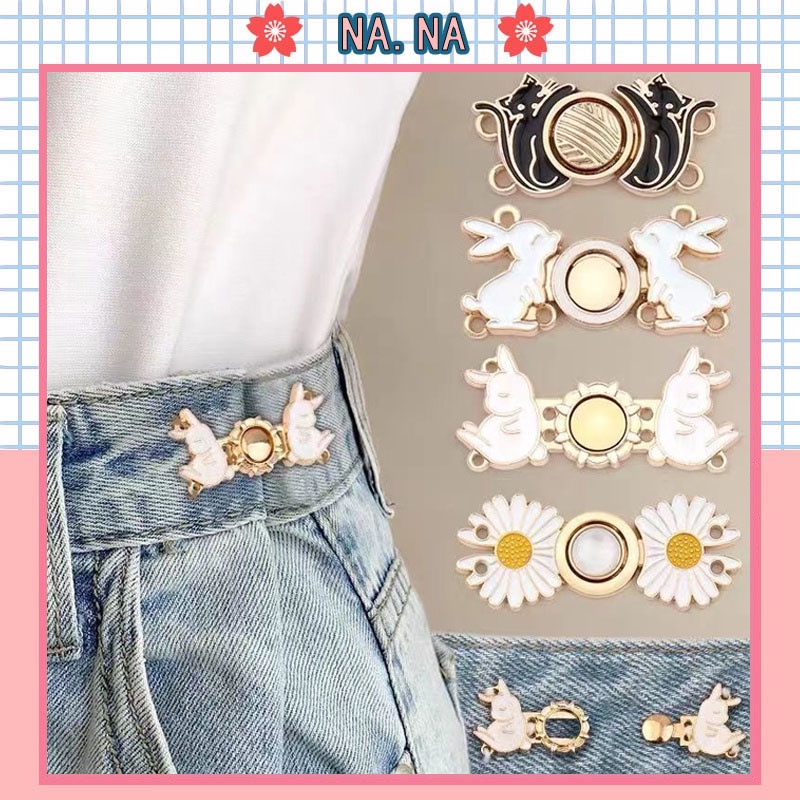 Adjustable waist pants hook loose pants button Cute Korean cartoon ...