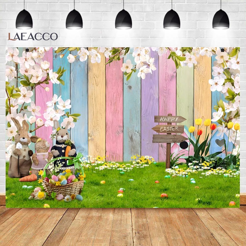 Spring Easter Eggs Backgrounds for Photography Bunny Grass Flowers ...