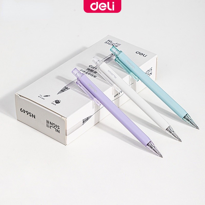 Deli 0.5mm Press Gel Pen 1Pcs Black Ink Ballpen Student Writing Pen ...