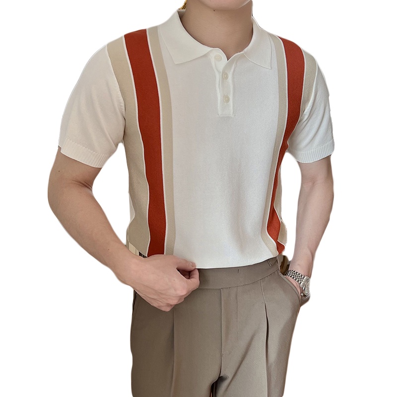 INCERUN Men Korean Style Leisure Striped Short Sleeve Polo Shirts ...