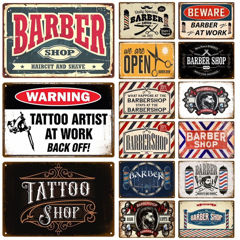Barber Shop Tin Sign Retro Metal Sign Plaque Metal Vintage Aesthetic ...
