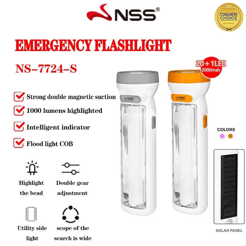 NSS LED Rechargeable and solar panel Emergency light Torch with LED ...