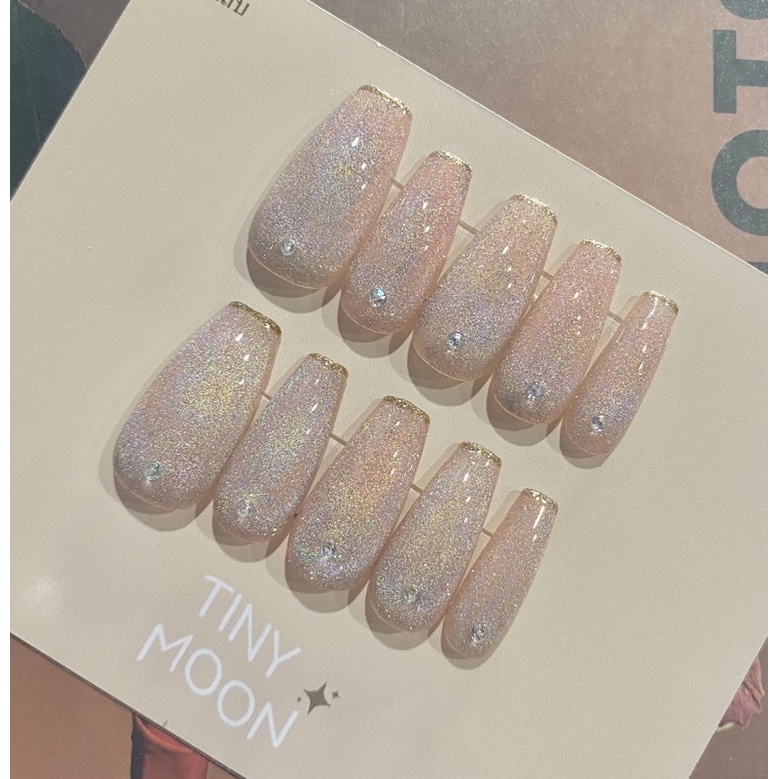 Real Gel Nails Handmade 1 Set Pink Flash Hologram Illuminate The Light ...