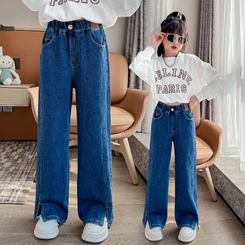 Girls' Pants New Korean Style Girls' Wide-Leg Jeans Children Split ...