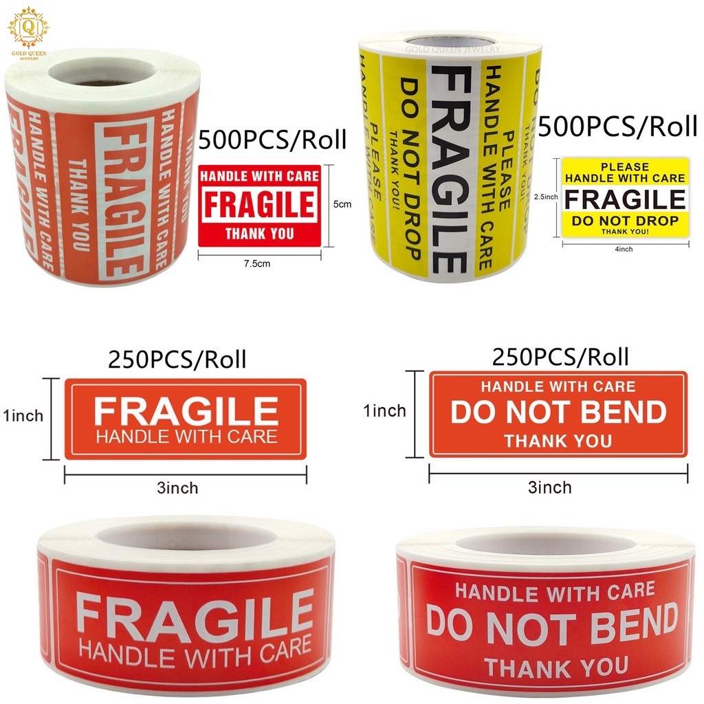 GOLD QUEEN 250Pcs/Roll Packing Warning Sticker Fragile Shipping Mailing ...