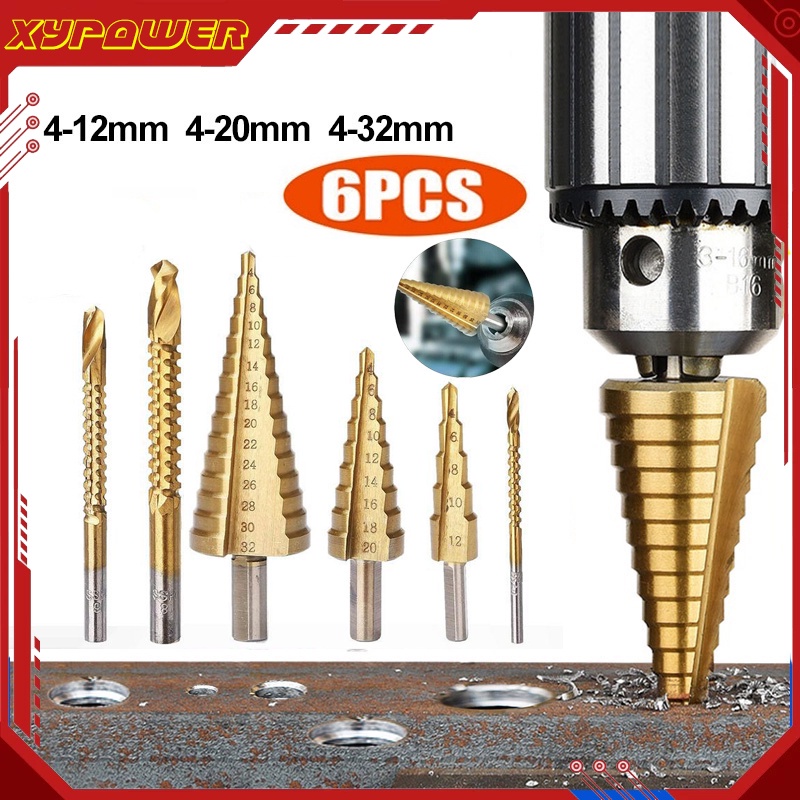 4mm-32mm 6Pcs Gerudi Step Drill Bit Titanium Coated HSS Drill Bit ...