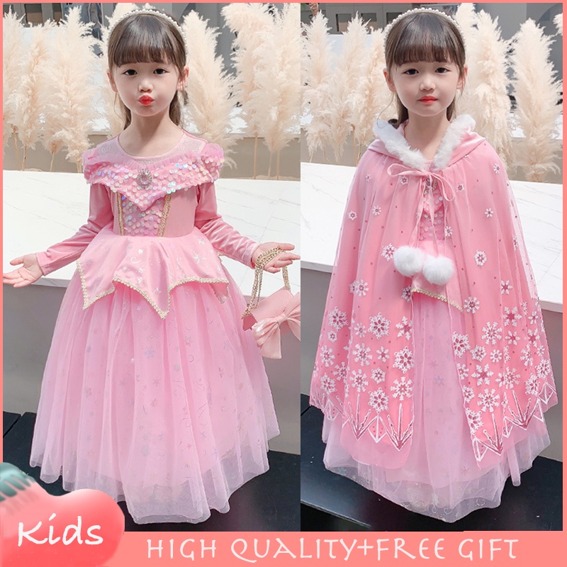 Sleeping Beauty Aurora Pink Dress for Kids Girl Long Sleeve Mesh Gown ...