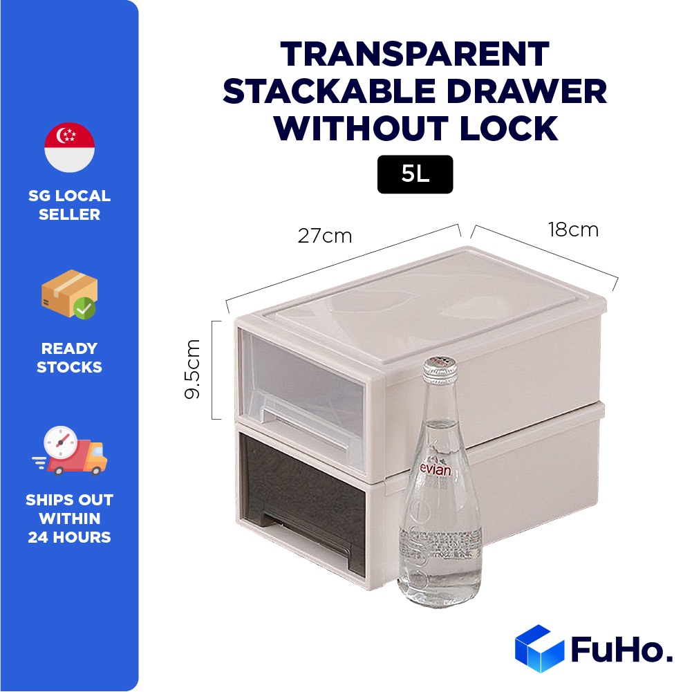FuHo Transparent Single Tier Stackable Box Container Organizer Drawer ...