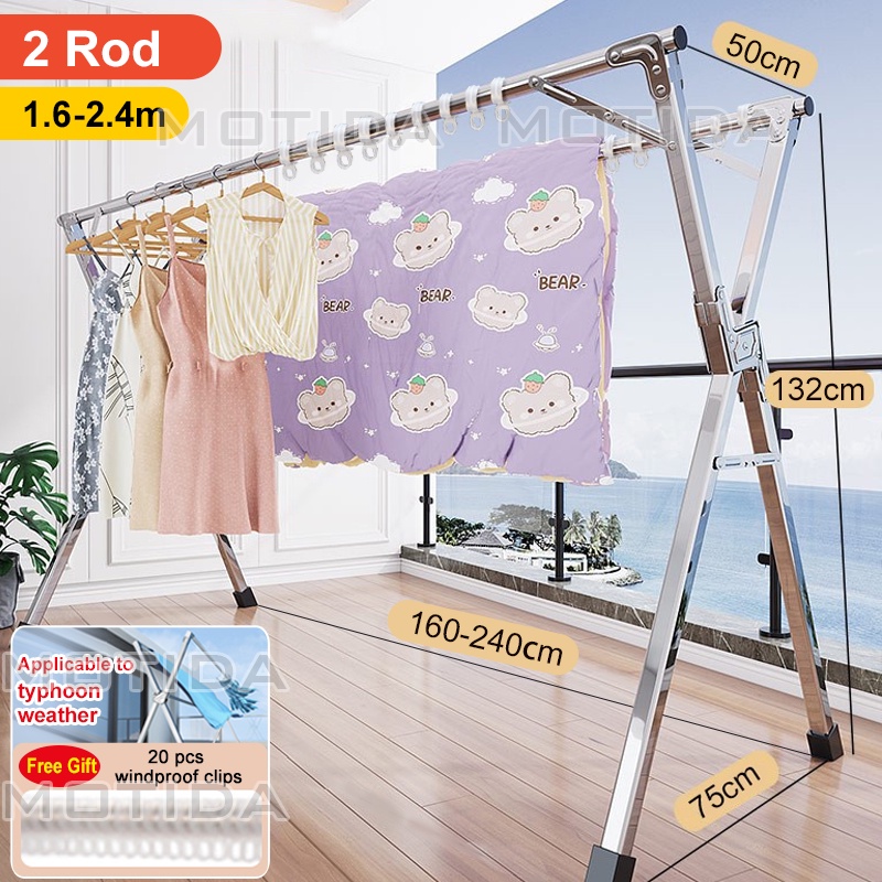 【Gift】Foldable Sampayan Foldable Stainless Clothes Drying Rack Indoor ...