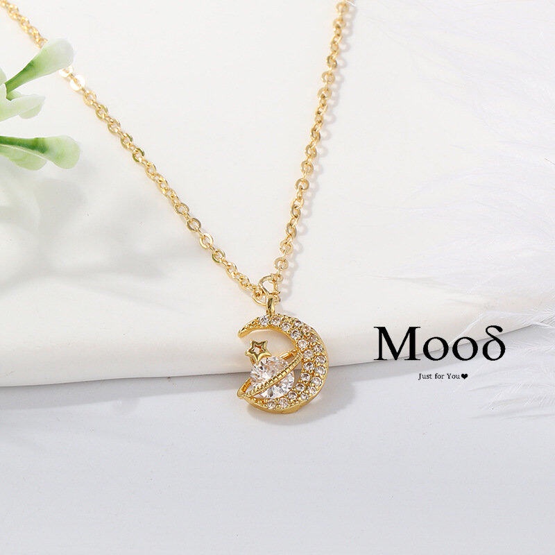 MOOD 18K Gold Hitagi Pendant Necklace for Women Star Moon Planet ...