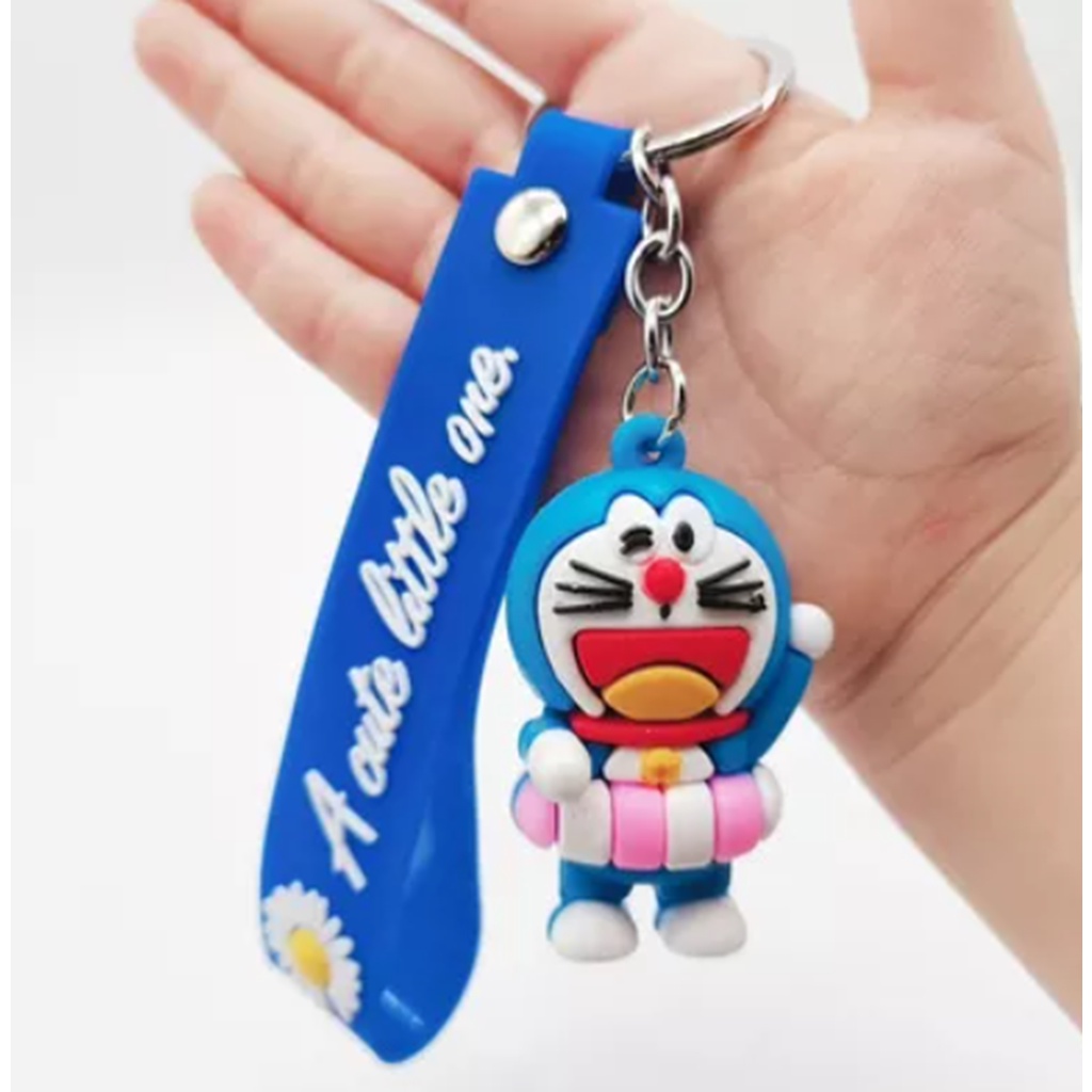 Blue Doraemon Robot Cat Keychain with pink float with cute Anime ...