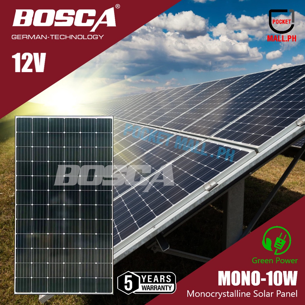 BOSCA Solar Panel Mono 10 Watt 12 Volt Pv Solar Module Solar Cell Panel ...
