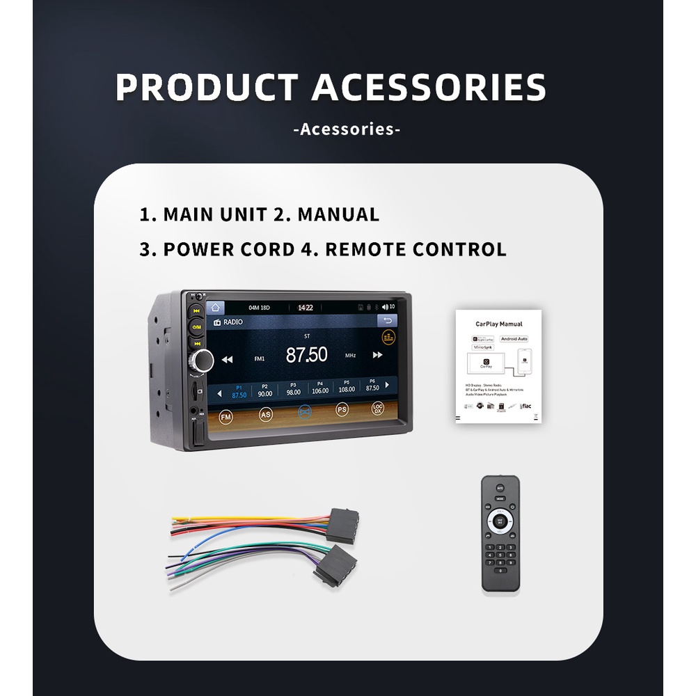 ESSGOO Carplay Android Auto 2 Din 7 inch Car MP5 player Bluetooth Stereo Radio Multimedia Touch ...