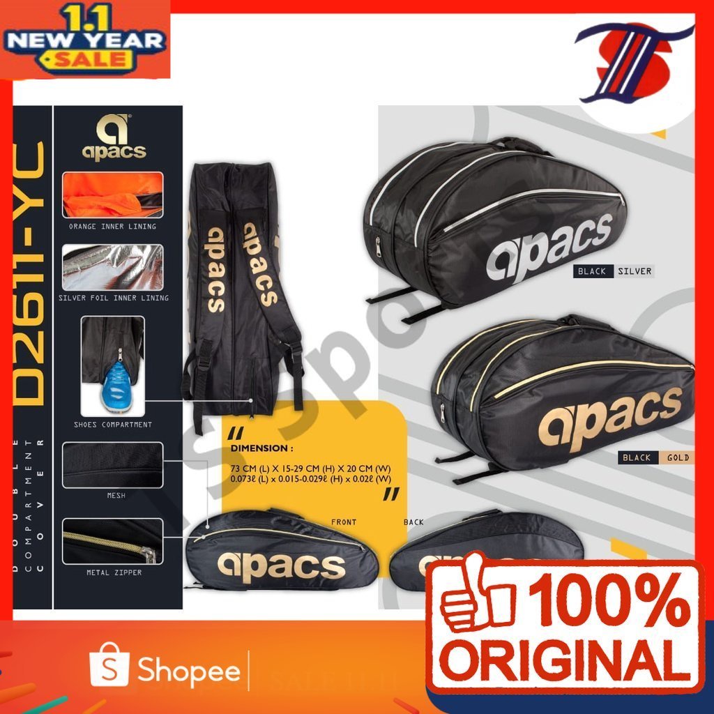 Apacs Double Zip Badminton Bag Racket bagpack Raket bag galas 2611 ...