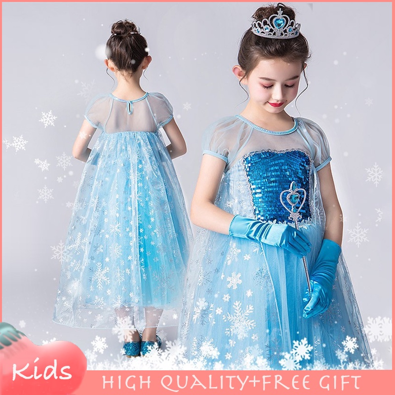 Elsa Costume Frozen Blue Dress For Kids Girl Halloween Outfits Party ...