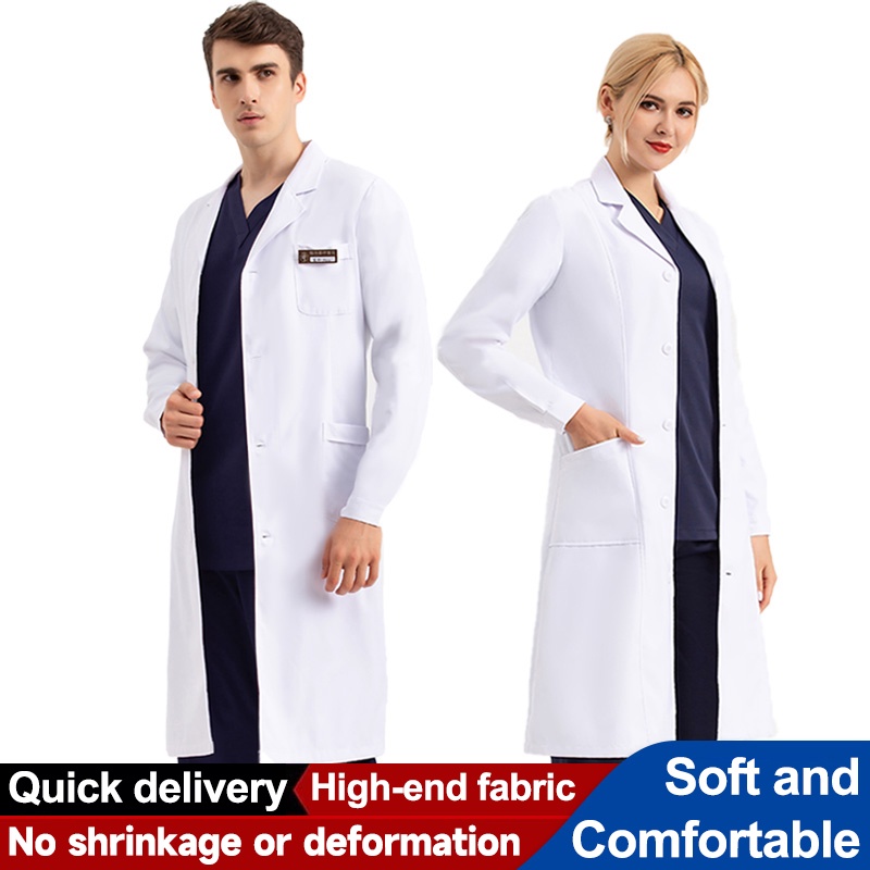 Lab Coat White Lab Gown Long Sleeve Laboratory Gown White Coat Doctor ...