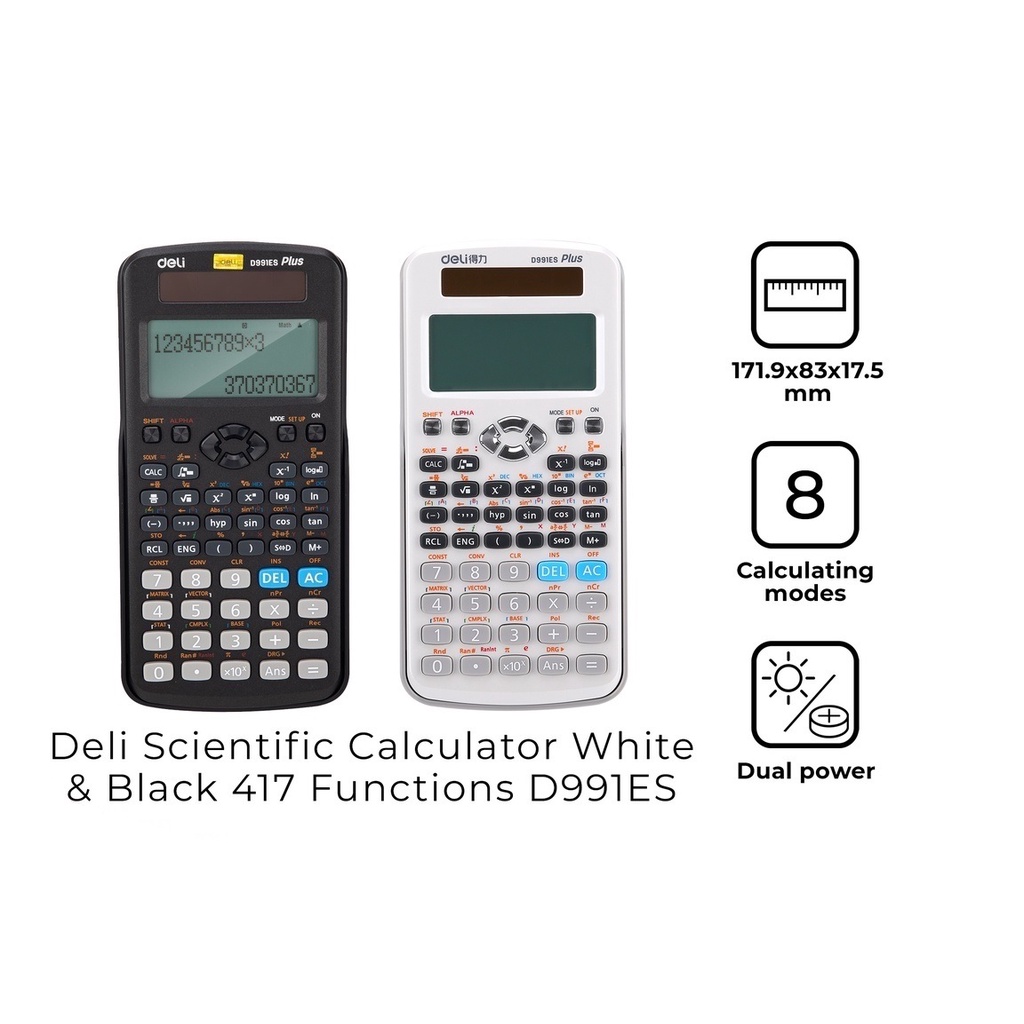 Deli D991ES Scientific Calculator White and Black 417 Functions (1PC ...