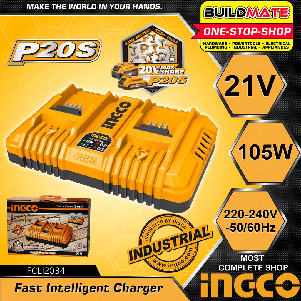 BUILDMATE Ingco Fast Intelligent Charger 21V / 20V Single | Dual ...