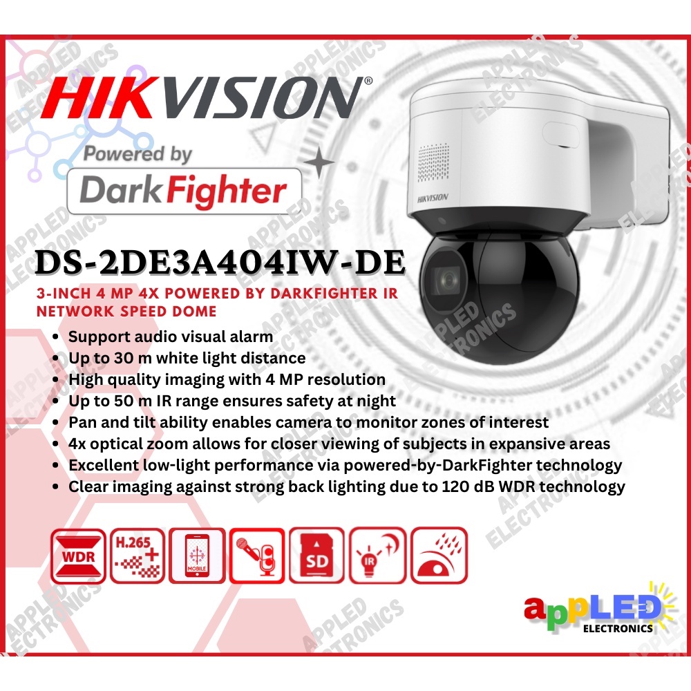 Hikvision DS-2DE3A404IW-DE 3-inch 4 MP 4X Powered by DarkFighter IR Network PTZ Camera | Shopee ...