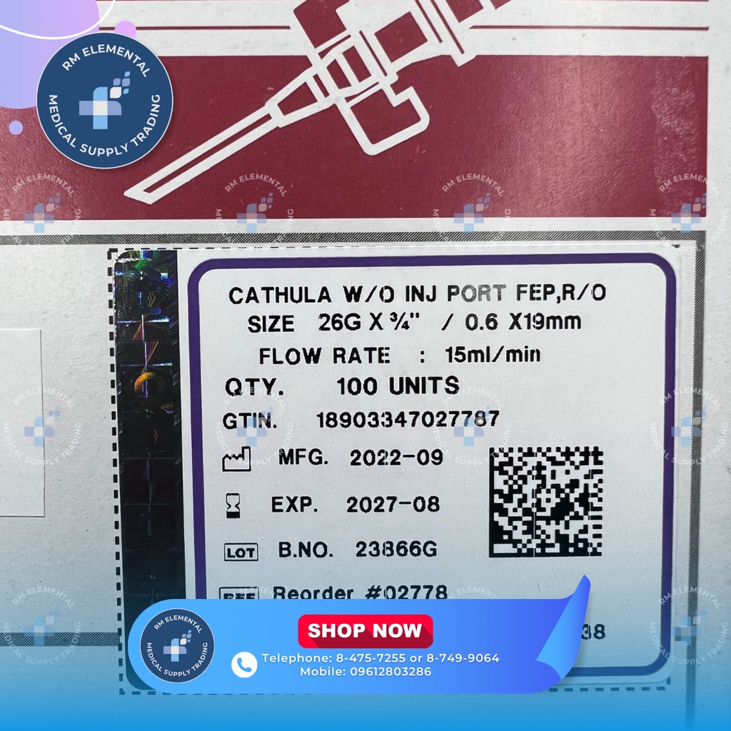 [ BOX ] CATHULA I.V. Cannula With Luer Lock (100s)GAUGE-18, 20, 22, 24 ...