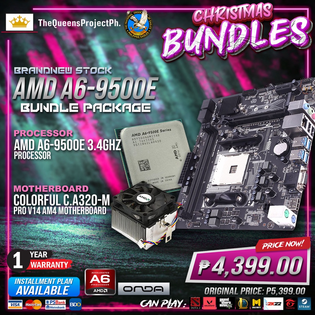 BRANDNEW Bundle AMD A6-9500E 3.4ghz Processor & C.A320-M PRO V14 AM4 ...