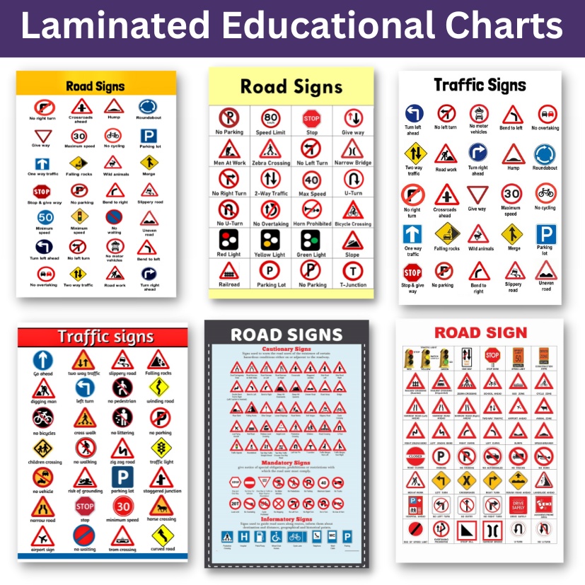 Laminated Road Signs and Traffic Signs Chart for Kids, Learners and ...